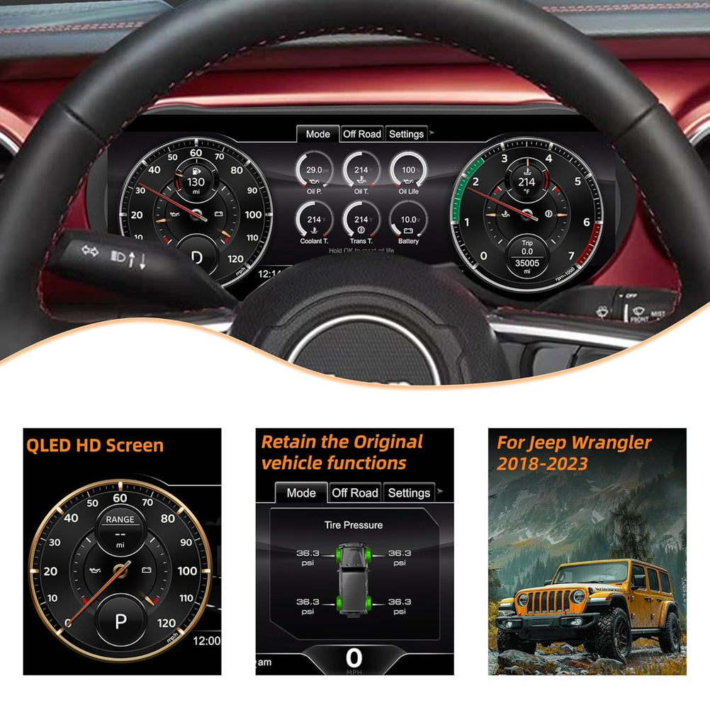 Omnitek Cluster for Jeep JL 2018-2023, 12.3" Digital Speedometer with